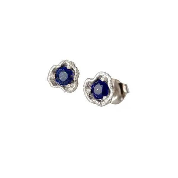 CLAIRE HILL DESIGNS Lapis Lazuli Lichen Stud Earrings - Silver