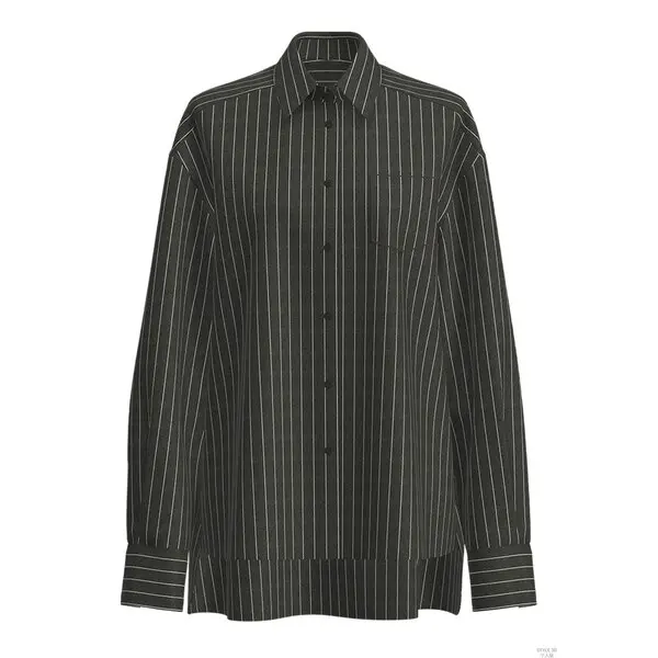 ZENZEE Boyfriend Button Up Shirt Denim Pinstripe - Black