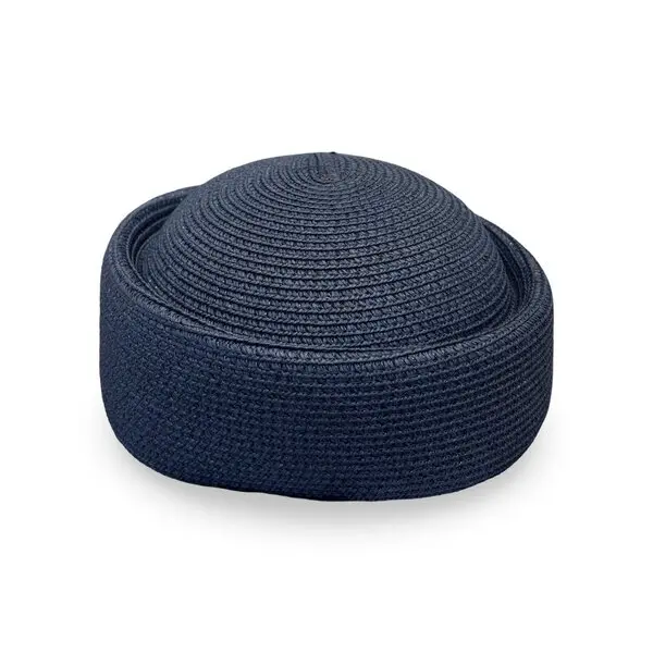 LONDON ATELIER BYPRODUCT Navy Straw Pillbox Hat - Blue