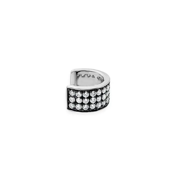 SALLY SKOUFIS White / Silver / Black Destiny Ear Cuff With Made White Cz Diamond Stimulant In Platinum - White/silver/black