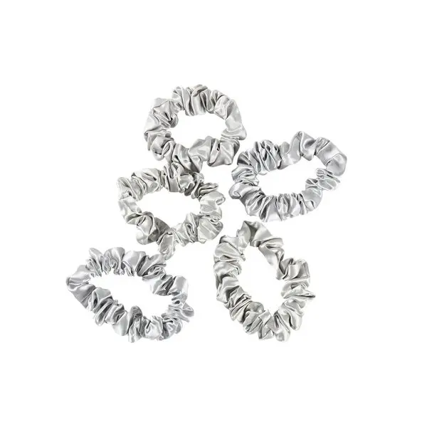 SOFT STROKES SILK Pure Mulberry Silk Mini Scrunchie Set Of Five In Grey - Silver