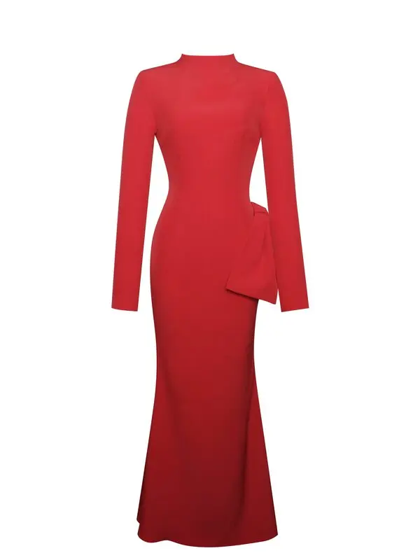 MISS CIRCLE NEW YORK Radha Backless Longsleeve Maxi Dress With Bow - Red