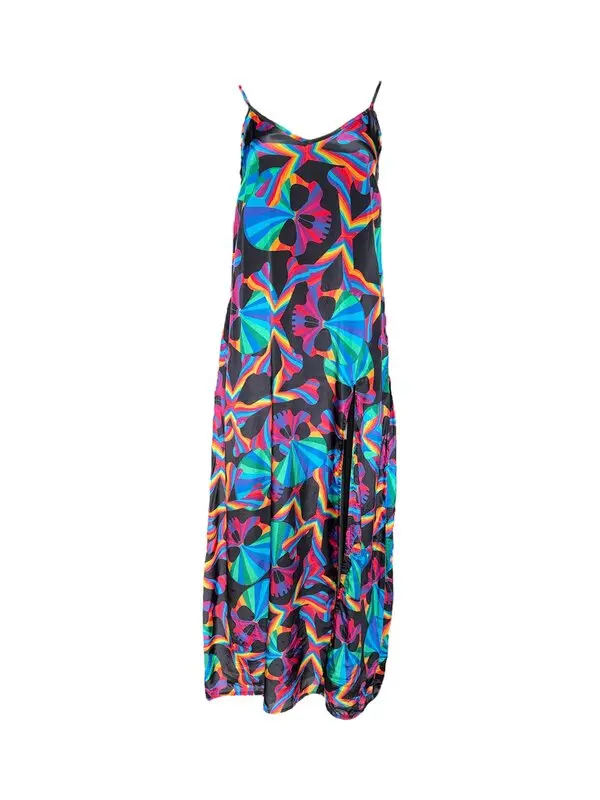 ANY OLD IRON Black / Red Multicolor Rainbow Skull Long Dress - Black/red