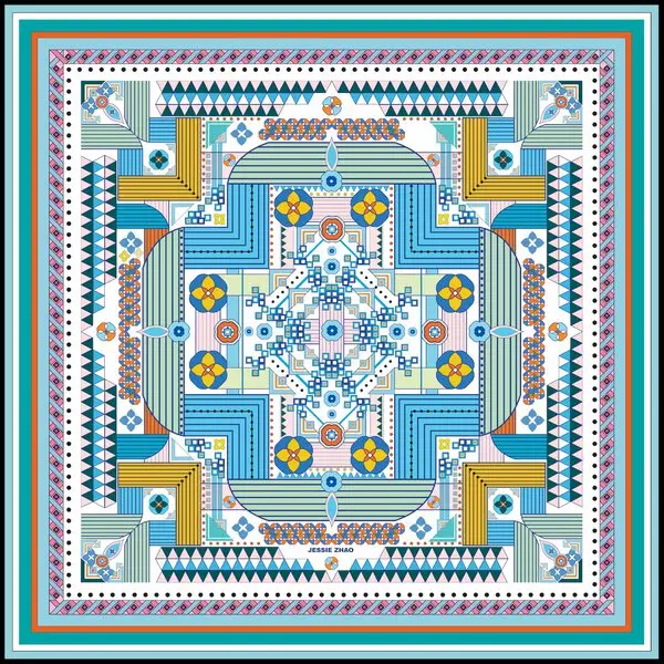 JESSIE ZHAO NEW YORK Silk Scarf With Reconstruction With Shapes - Blue
