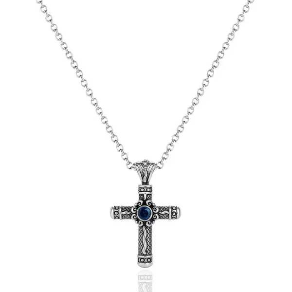 UNALOE Silver / Blue Necklace With Sapphire Cross Pendant – Sterling Silver Jewelry - Silver/blue