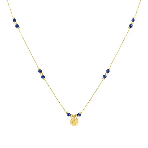 OLIVIA LE Journey Lapis Lazuli Beaded Necklace With Coin - Gold