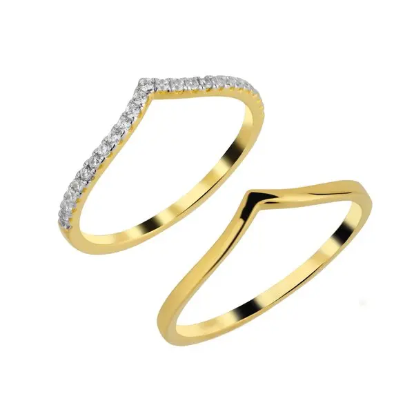 SPERO LONDON Sterling Silver Wishbone Stacker V Ring Set - Gold