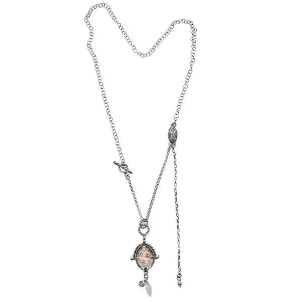 GEM KINGDOM Silver / White Back To The Future Engraved Mother Of Pearl Necklace Picasso - Silver/white