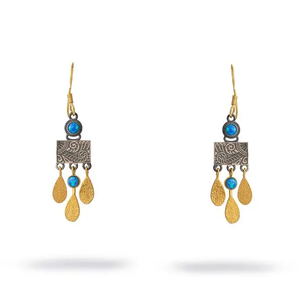 EBRU JEWELRY Silver / Gold / Blue Bohemian Dream Blue Opal Earrings Blue - Silver/gold/blue