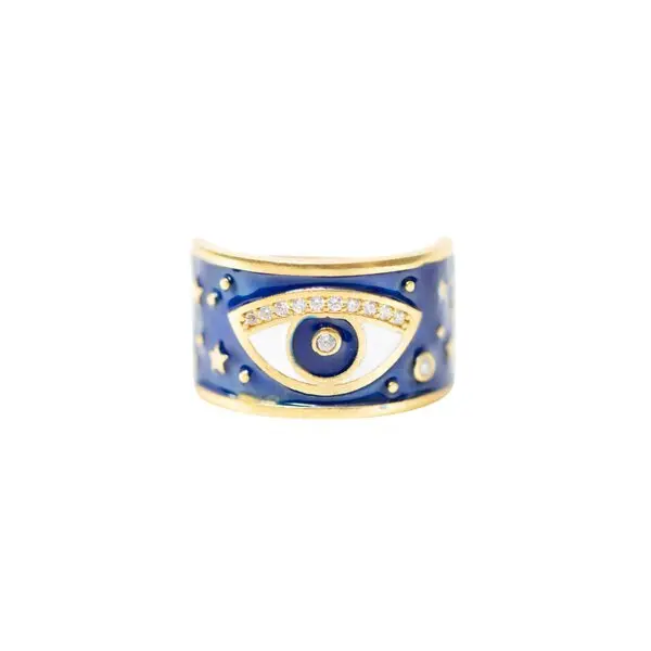 LES REINES Eye Of The Istanbul Evil Eye Ring 24k Gold Plated - Blue