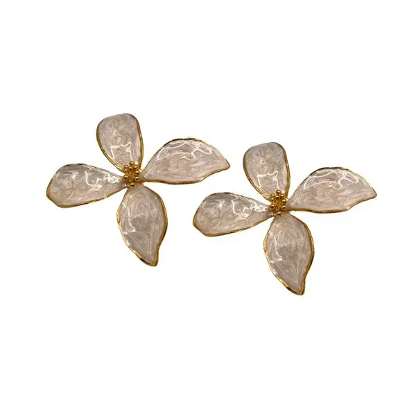 LES REINES Lunaria Ceramic Earrings 24k Gold Plated - White