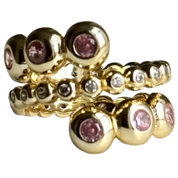 LAURA GRAY Gilt Sterling Bezel Crystal Ring - Pink