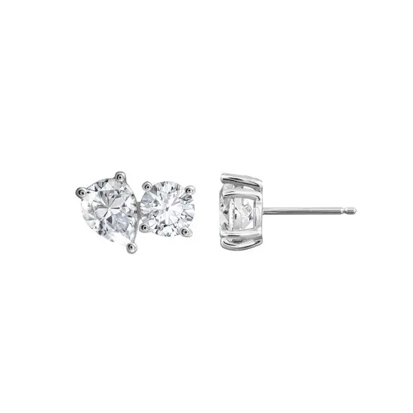 DIAMONBLISS Silver Plated Pear & Round Stud Earrings With Swarovski Four Carats - White