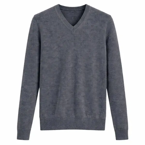 NUVV COLLECTION V-neck Merino Wool Sweater Italian Premium Yarn - Grey