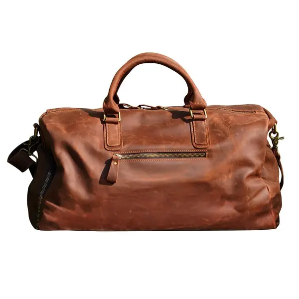 TOURI Genuine Leather Gym Bag With Shoe Storage Russet - Brown