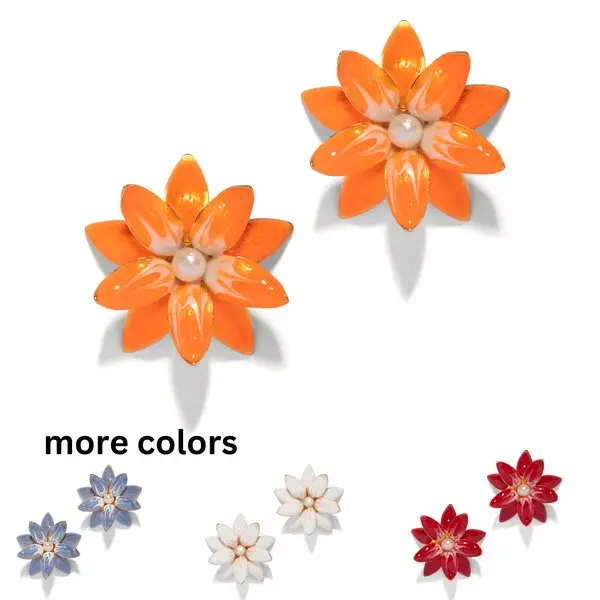 THE PINK REEF Dahlia Hand Painted Floral Earring In Neon Orange - Pink