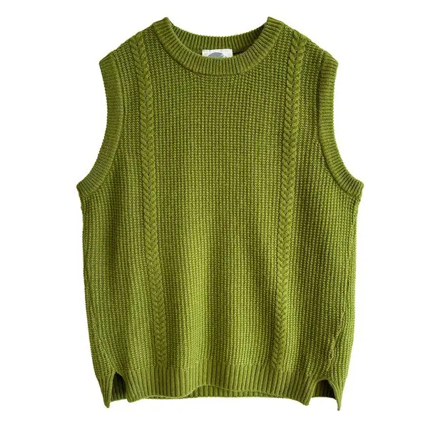 ZENZEE Wool Cashmere Crew Neck Cable Knit Vest - Green