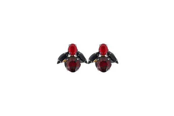 VICKISARGE The Spooky Bee Earrings In Oxidised Silver Clip - Red