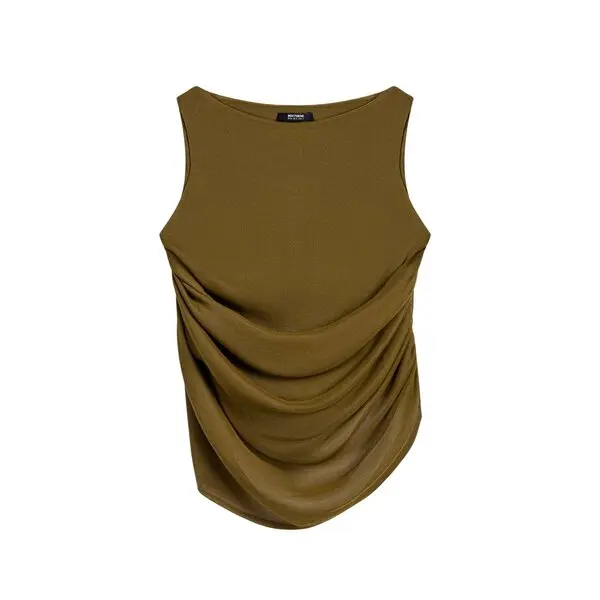 NOCTURNE Draped Sleeveless Blouse - Brown