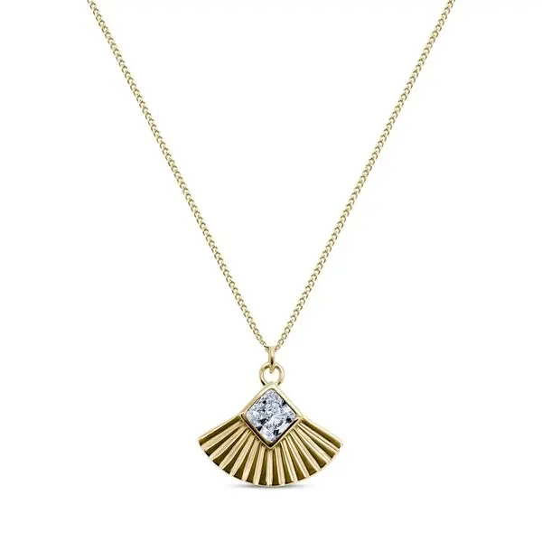 CLEMENCE WREN Art Deco Gemstone Fan Charm Pendant Necklace - Gold