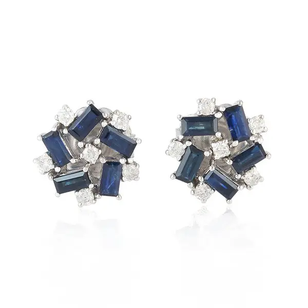 ARTISAN White / Blue 18k White Gold Sapphire & Diamond Cluster Stud Earrings - White/blue