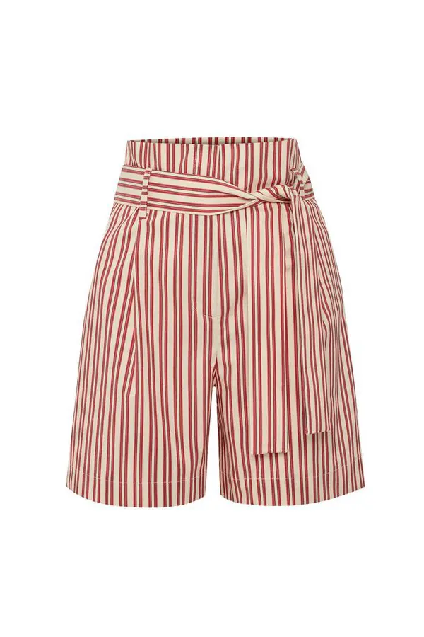 EXQUISE Regular Striped Tie-waist Raegan Shorts - Red