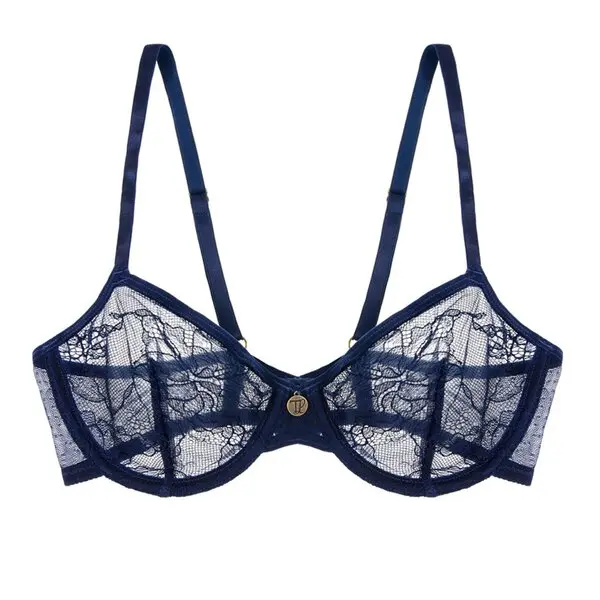 TALLULAH LOVE Urban Light Sheer Lace Underwired Bra Midnight - Blue