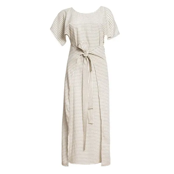 BIANCA POPP Neutrals Everyday Beach Dress In Beige With Black Stripes - Beige/black