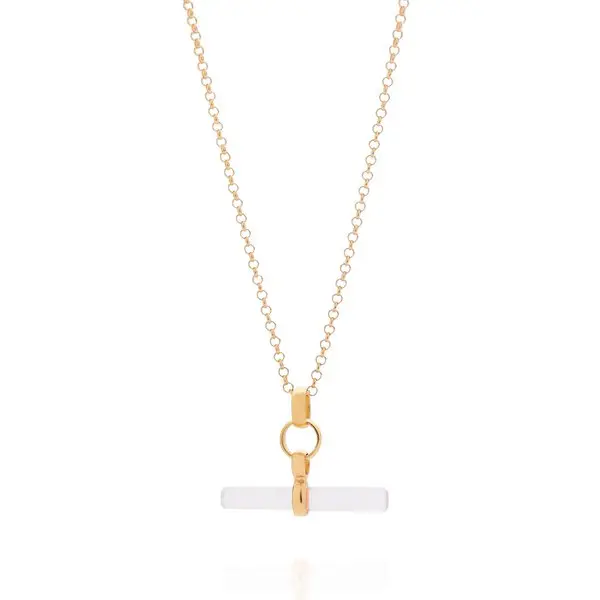 NELLOU JEWELLERY Neutrals Quartz Crystal T Bar Necklace Gold Plated Sterling Silver - Gray/yellow