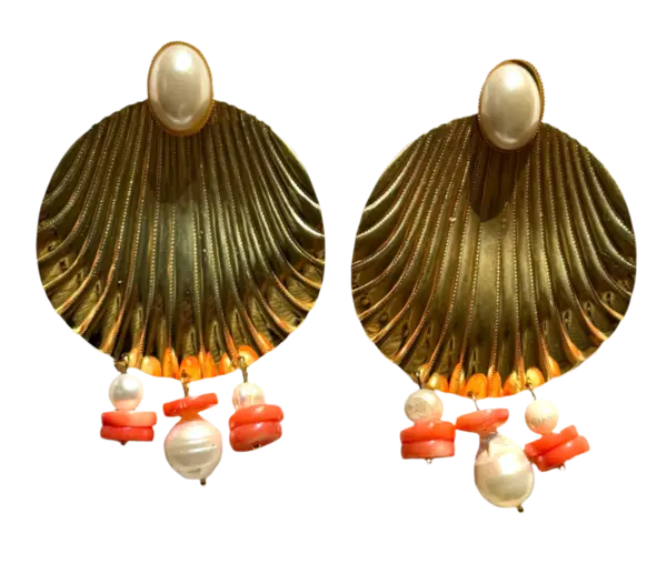 LAURA GRAY Coral & Pearl Shell Earrings - Gold