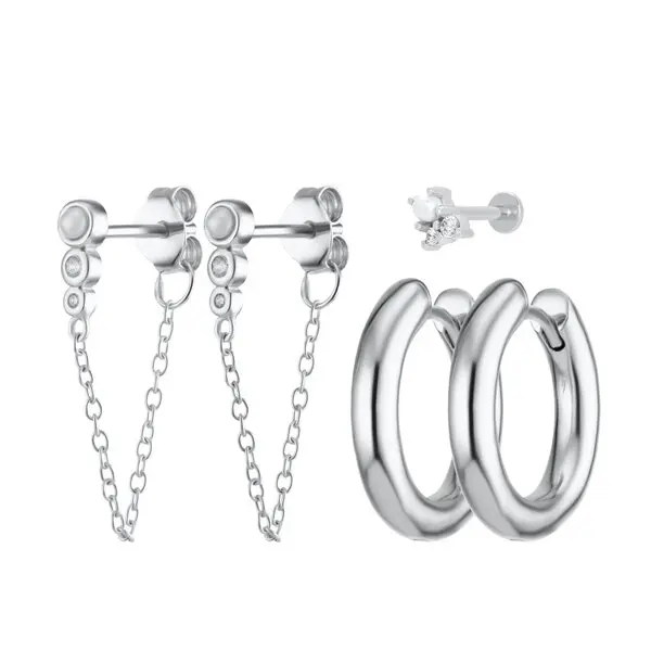 SCREAM PRETTY Chunky Pearl Earring Stacking Set - Silver