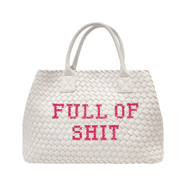 LILLY LOVES White / Pink Pink Vegan Full Of Shit Woven Handbag - White/pink