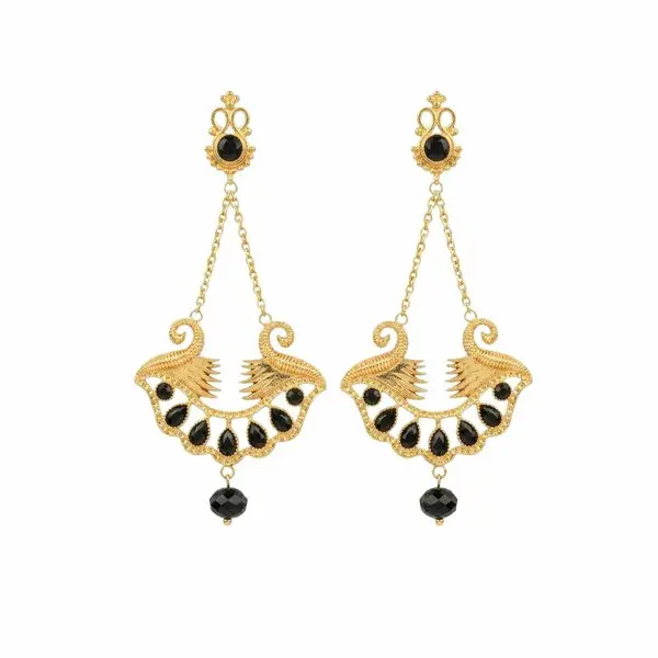 ADIBA Pharaoh Lotus Royale Onyx Earrings Pre Order - Gold