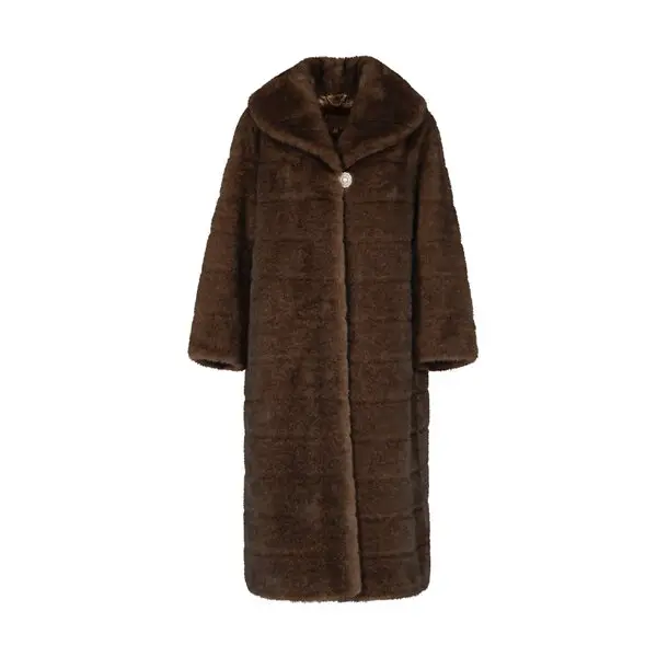 SANTINNI Hollywood Full-length Faux Fur Coat In Marrone - Brown