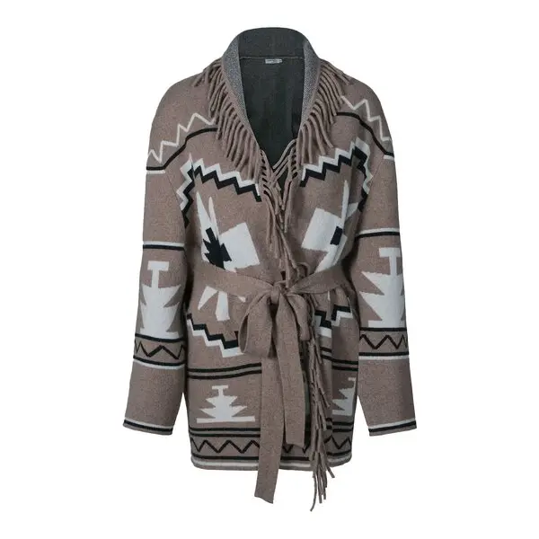 TIRILLM Maggie Pattern Knitted Cashmere Cardigan, Melange - Brown