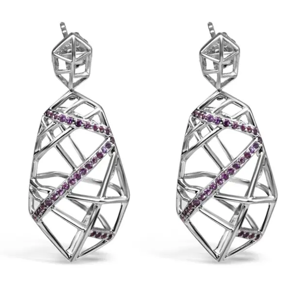 BELLUS DOMINA White Gold Plated Silver Openwork Amethyst Earrings