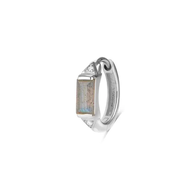 ZOHREH Silver / Blue Labradorite & White Sapphire Huggie Hoop Earring Sterling Silver - Silver/blue