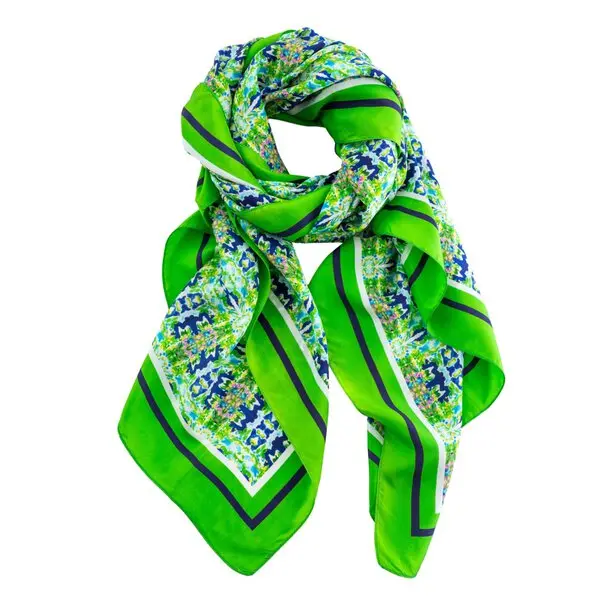 EVELYN & KATE Green / Blue Elegant All-silk Scarf, Frog Pattern - Green/blue