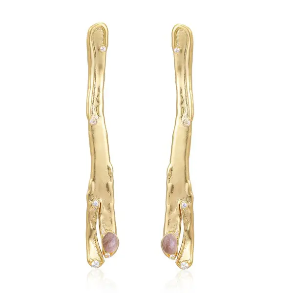 RARE MATTERS JEWELRY Natural Asymmetry Strawberry Quartz Linear Earrings - Pink