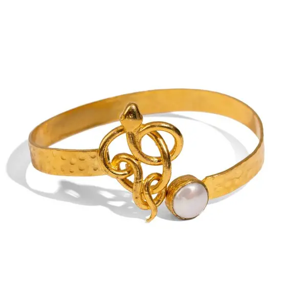 EBRU JEWELRY Guardian Serpent & Pearl Cuff Bracelet - Gold