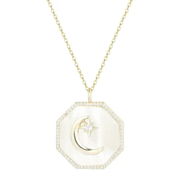 KAMARIA Octagon Moon Medallion Necklace Pearl - Gold
