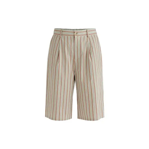 PAISIE Neutrals Striped Bermuda Shorts In Taupe And - Green