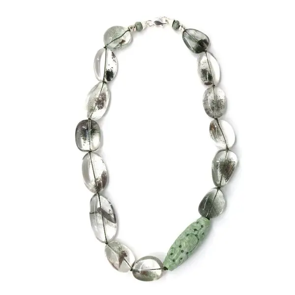 Shar Oke Green / Silver Lodolite Garden Quartz Necklace - Green/silver