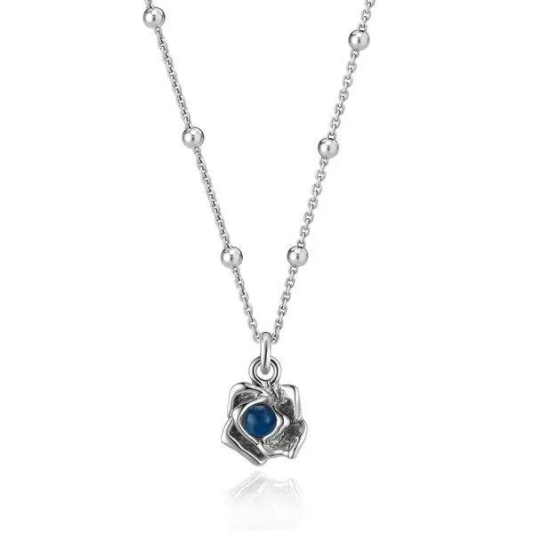 UNALOE Silver / Blue Blue Sapphire Sterling Silver Necklace – Natural Sapphire Rose Pendant, Handmade Italian Designer Jewelry - Silver/blue