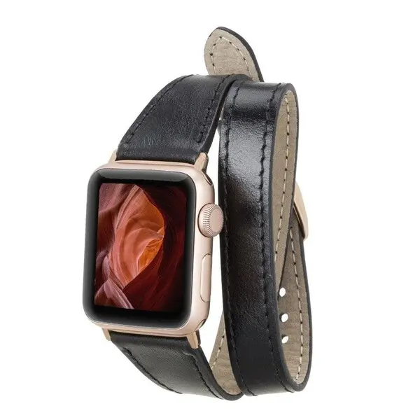 LEATHERE Luxury Double Wrap Leather Apple Watch Band San Diego - Black