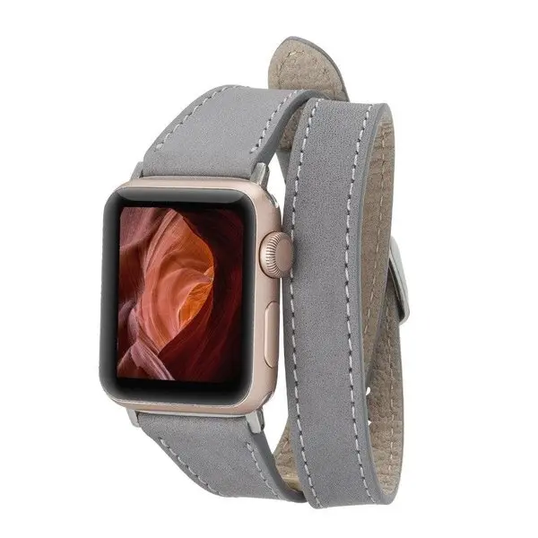 LEATHERE Luxury Double Wrap Leather Apple Watch Band San Diego - Grey