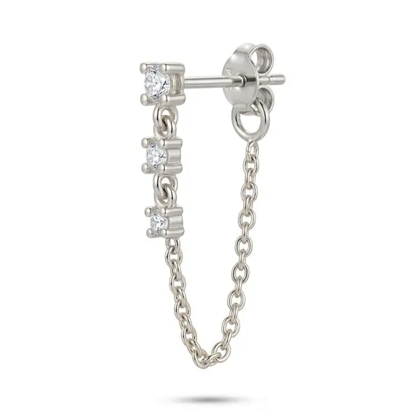 SPERO LONDON Fine Diamond Linked Tennis Earring In 14ct Solid Gold Single White Gold - Silver