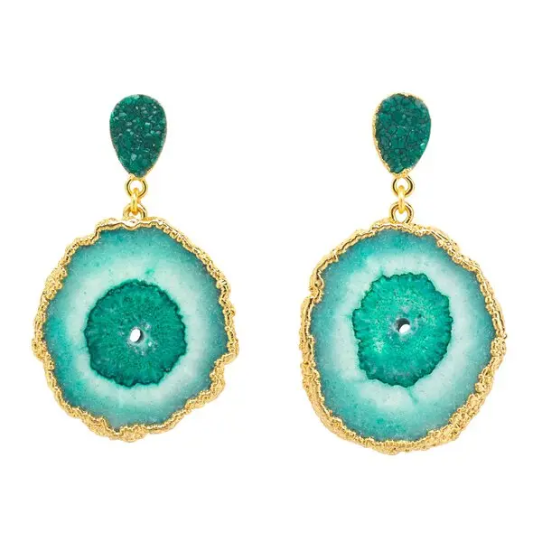 YAA YAA LONDON Gemstone 'so Solar' Gold Earrings - Green