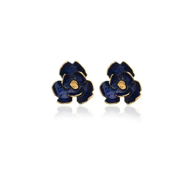 MILOU JEWELRY Navy Rose Flower Earrings - Blue
