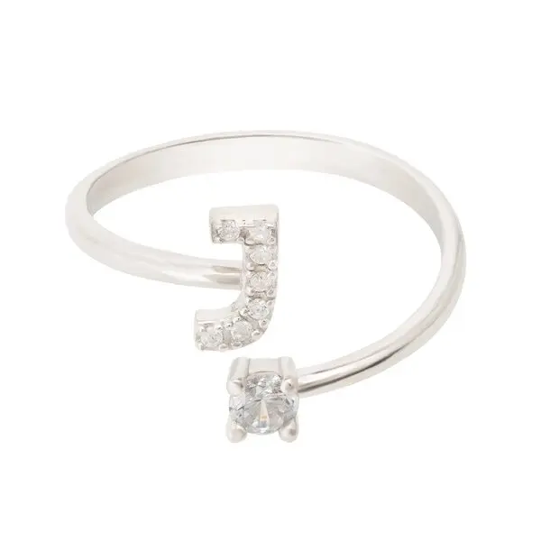 LATELITA White / Silver Initial Ring Silver J - White/silver